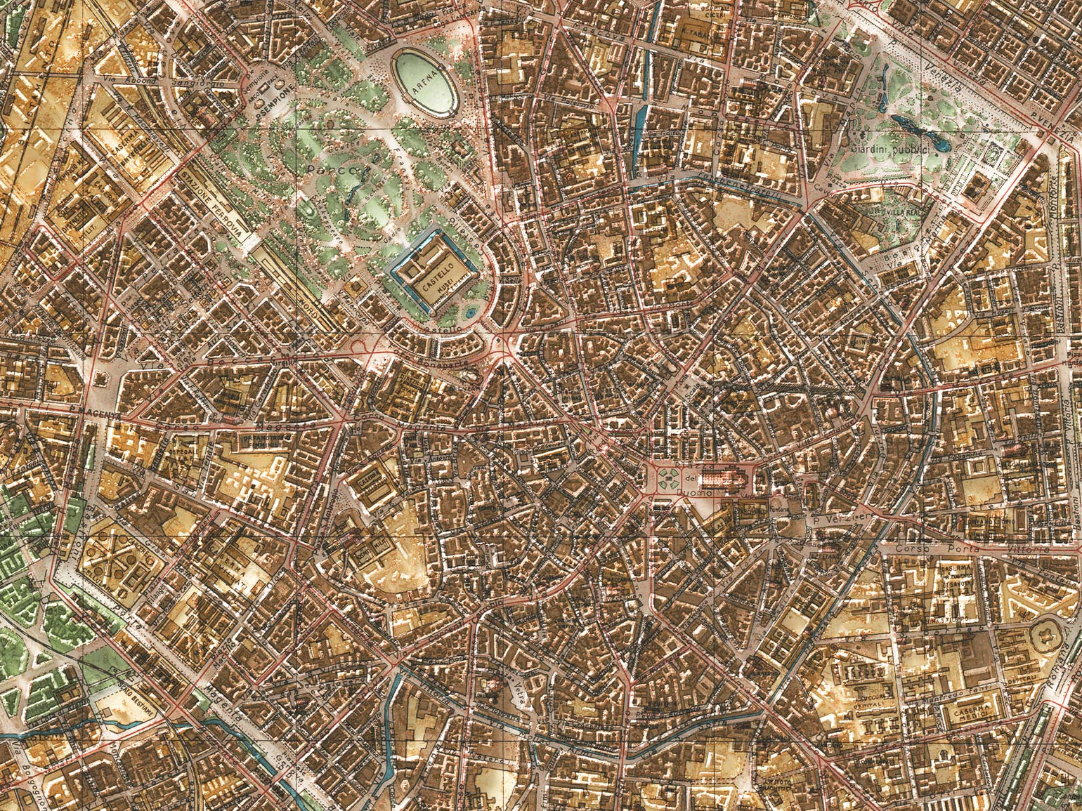 Map of the city of Milan: detailed restoration of an old lithograph fr ...