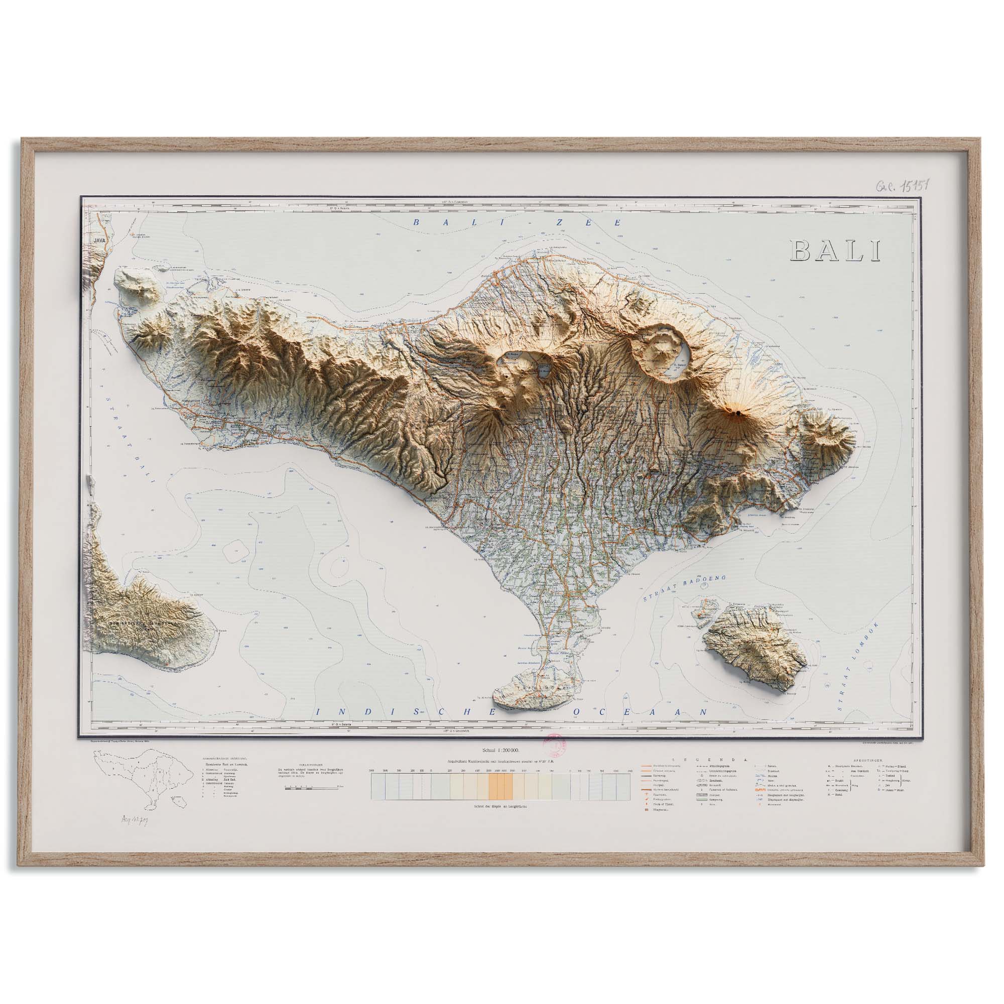 Bali (Indonesia), Topographic map - 1935, 2D fine art printed shaded ...