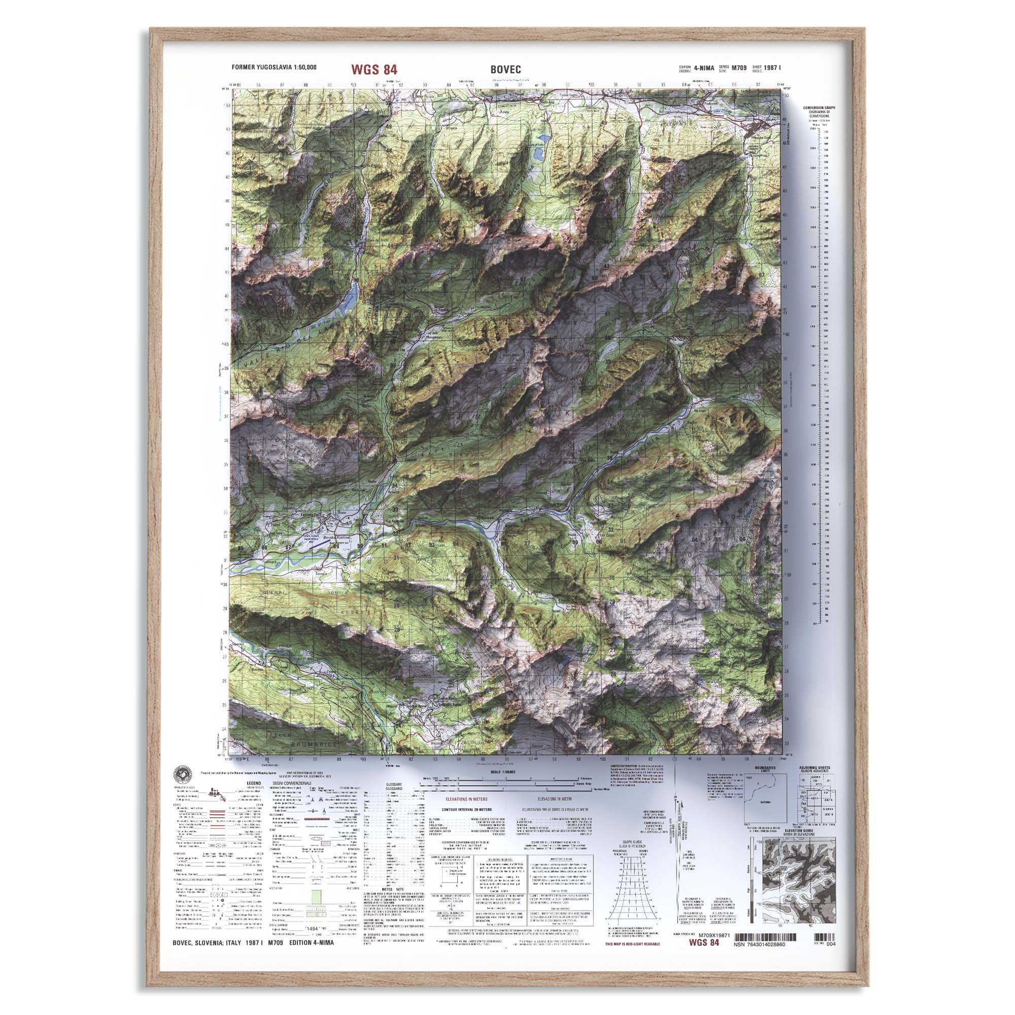 Valley of Soča (Slovenia), Topographic map - 1987, 2D fine art printed ...