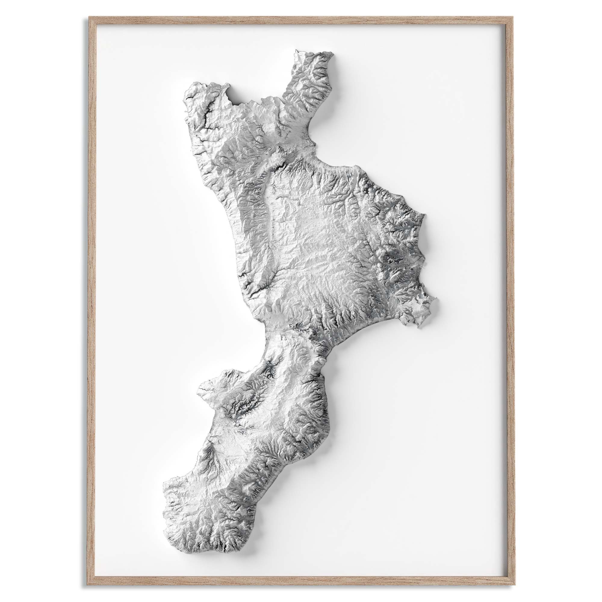 Calabria (Italy), Elevation tint - White, 2D fine art printed shaded ...