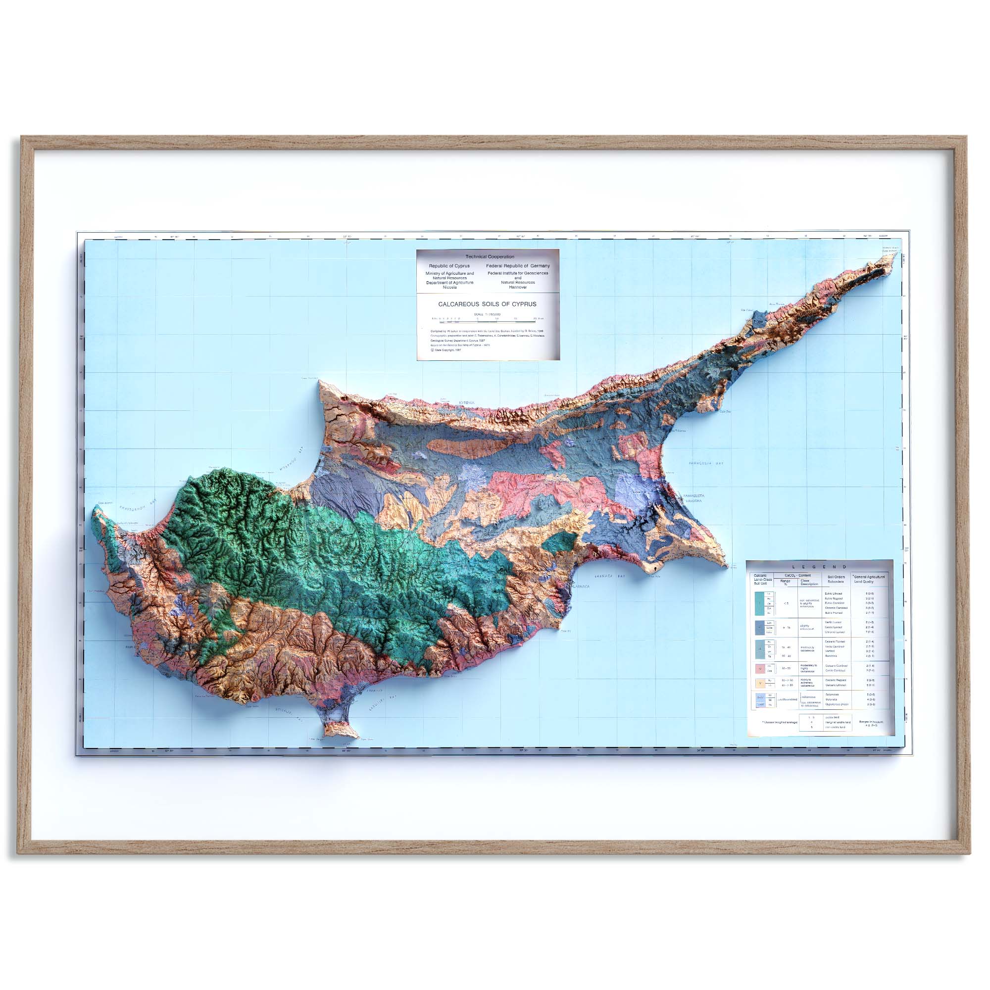 Cyprus, Soil map - 1987, 2D fine art printed shaded relief map – VizCart