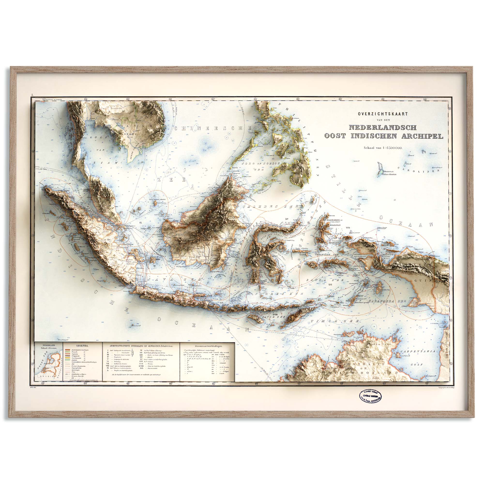 Indonesia, Topographic map - 1901, 2D fine art printed shaded relief ...