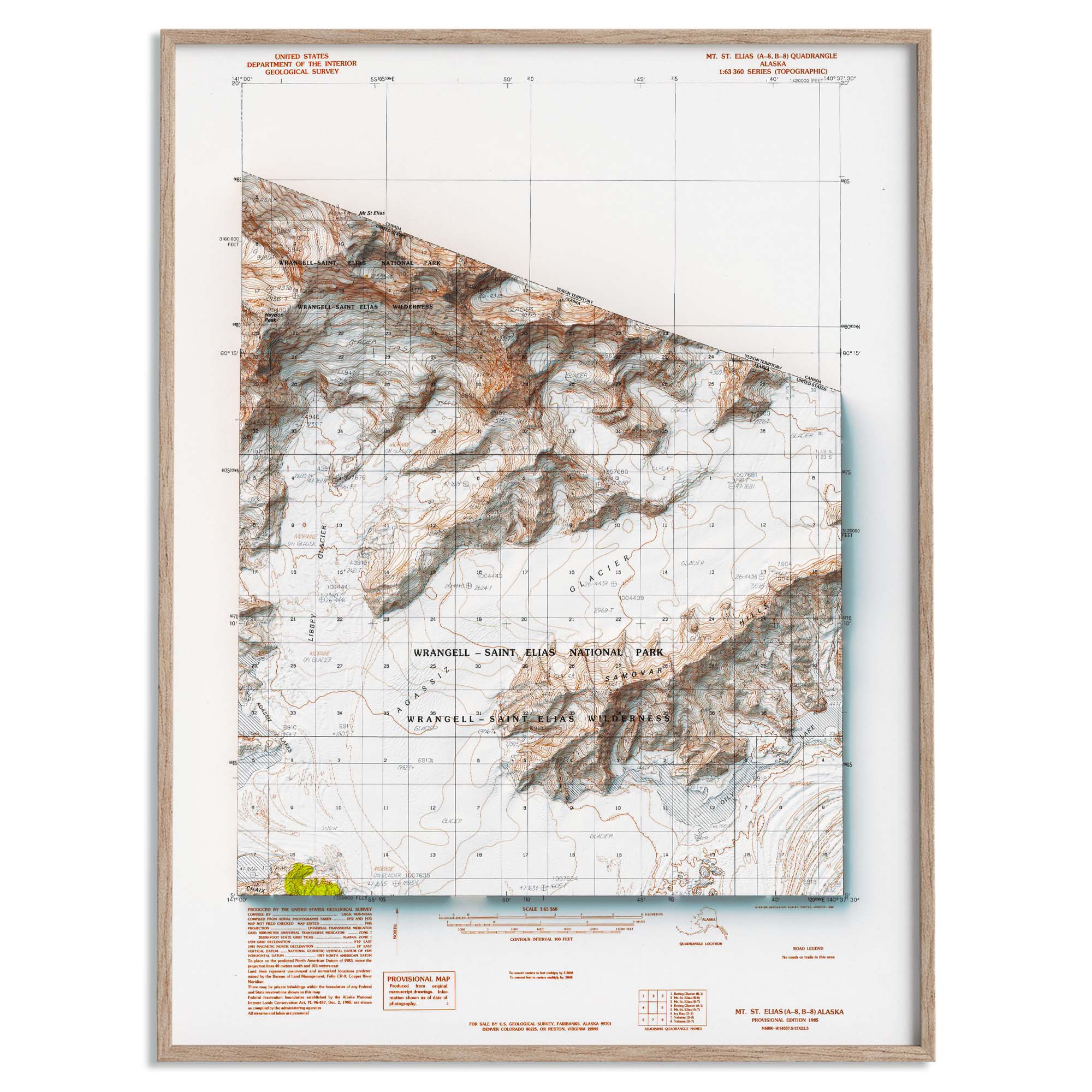 Mt Saint Elias (USA), Topographic map - 1985, 2D fine art printed ...