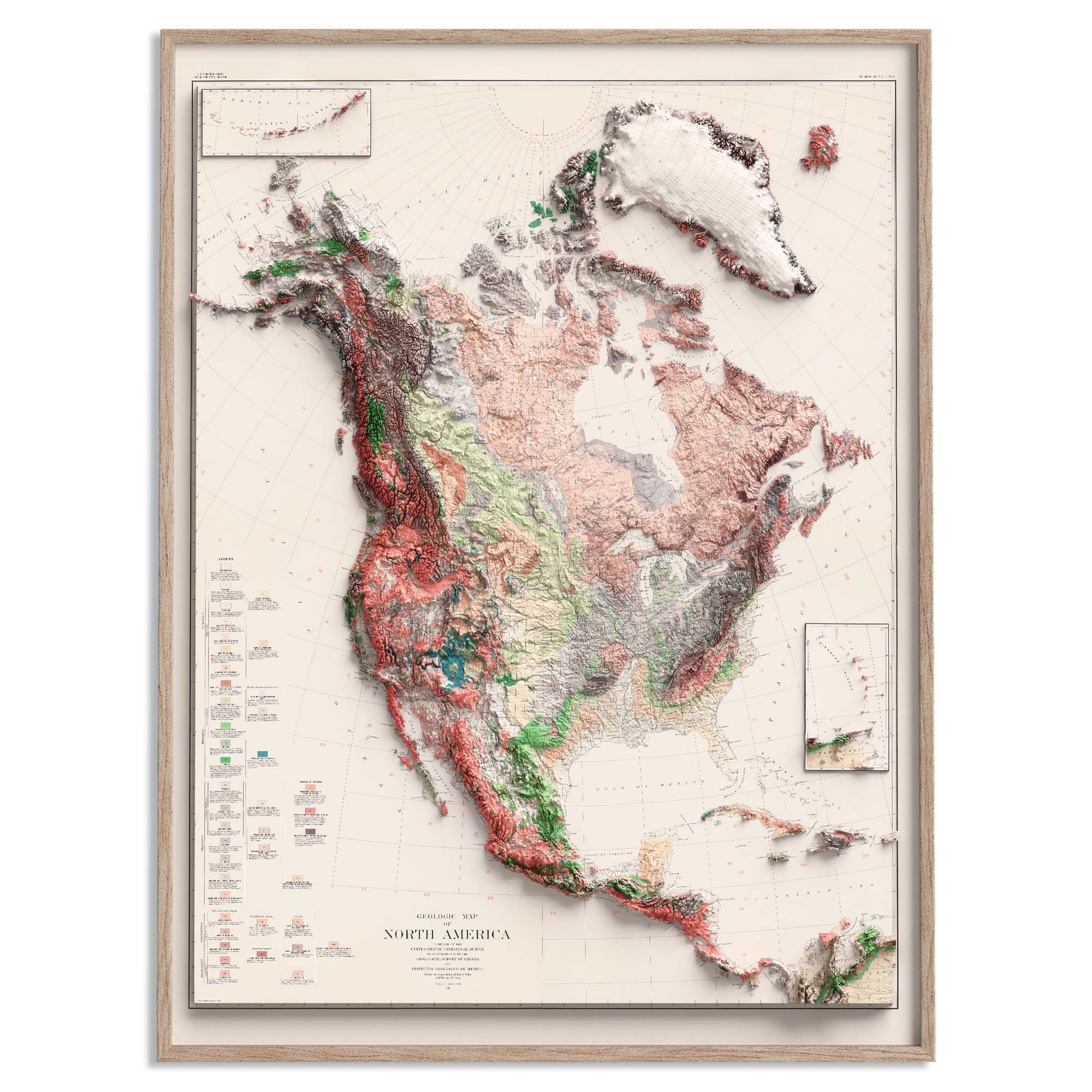 North America, Geological map - 1911, 2D fine art printed shaded relief ...