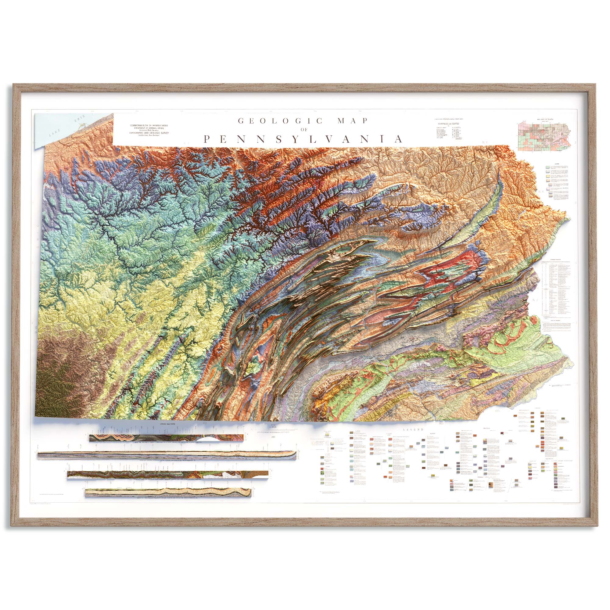 Pennsylvania (USA), Geological map - 1960, 2D fine art printed shaded ...