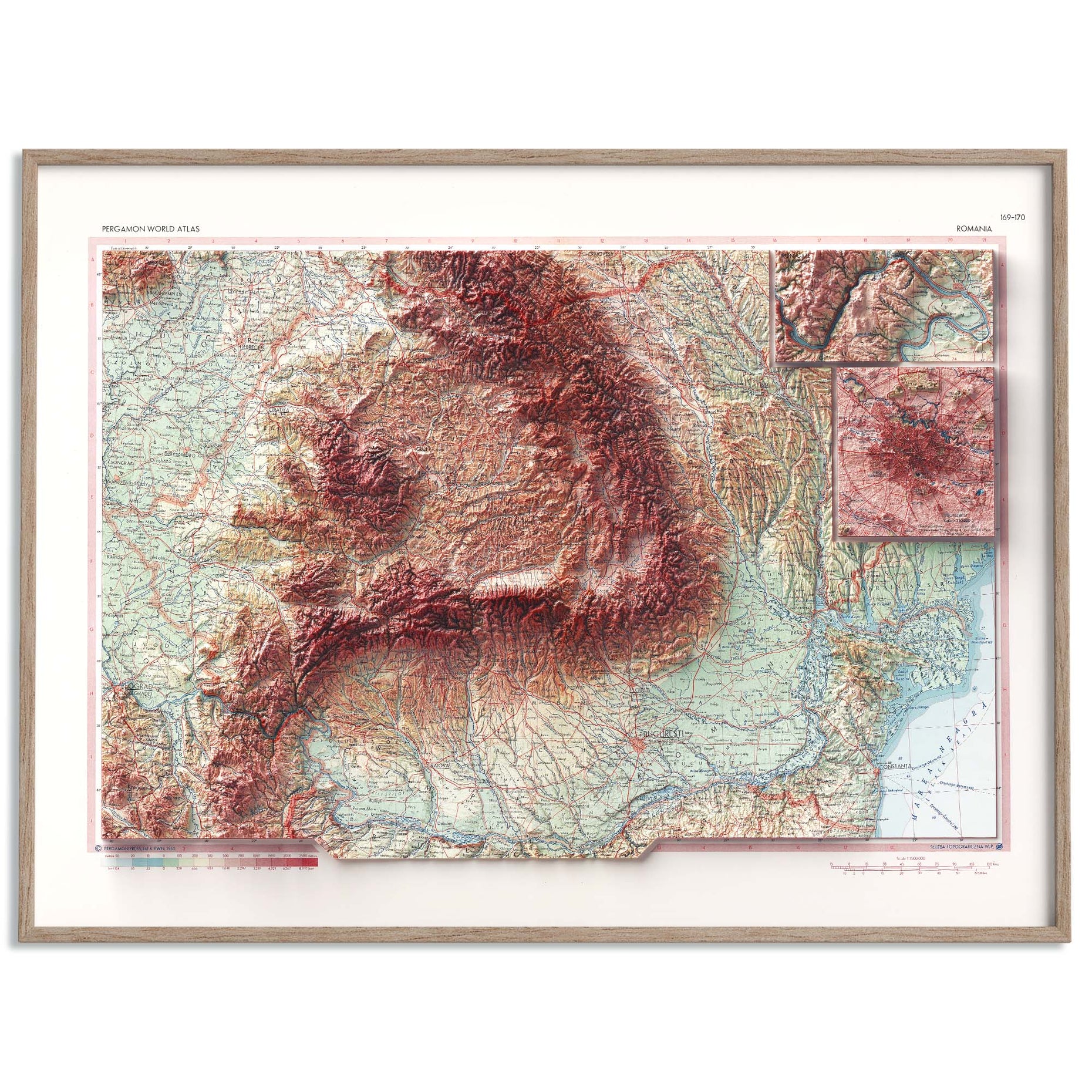 Romania, Topographic map - 1963, 2D fine art printed shaded relief map ...