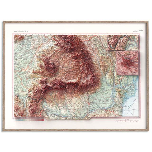 Romania, Topographic map - 1963, 2D fine art printed shaded relief map ...
