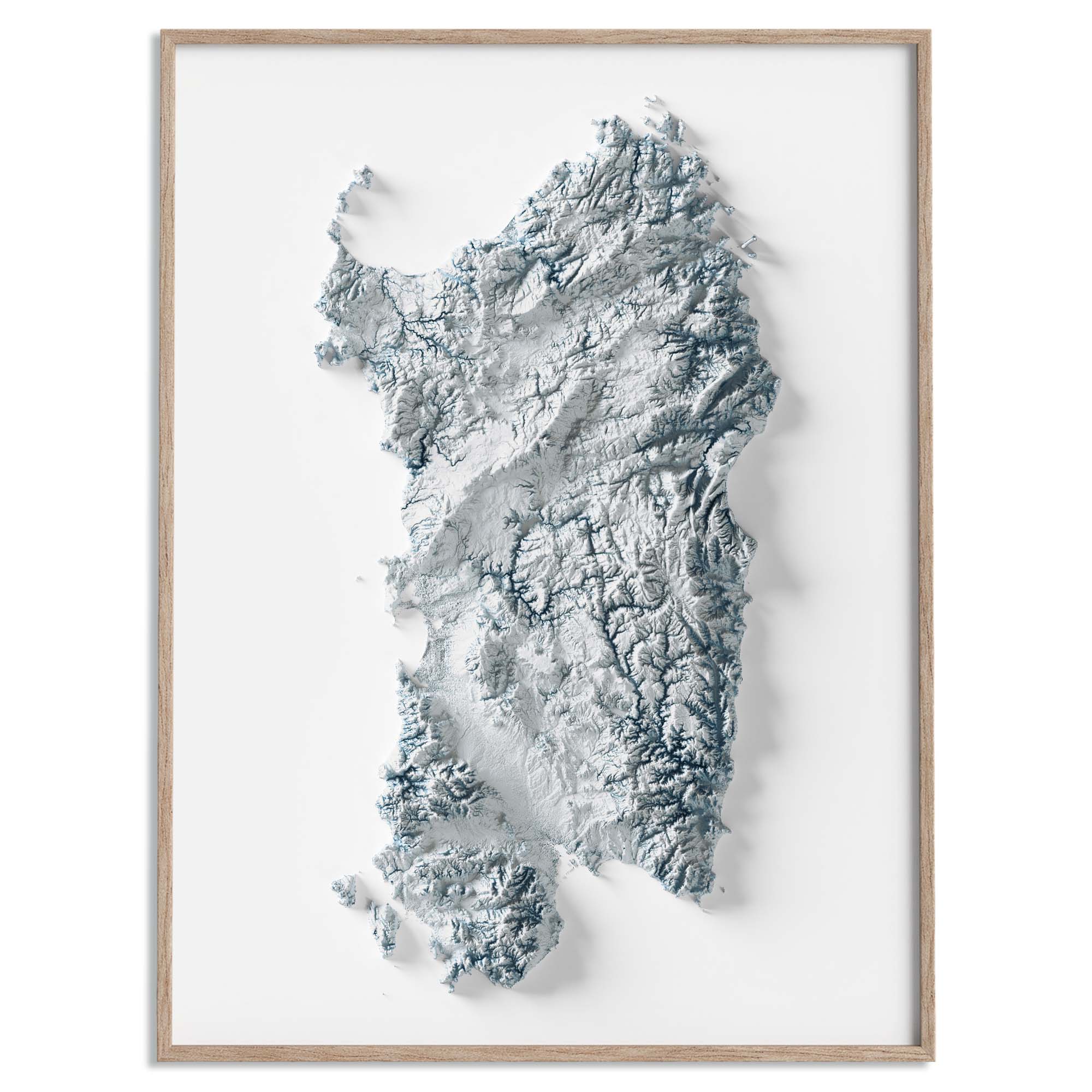 Sardinia (Italy), Elevation tint - White, 2D fine art printed shaded ...