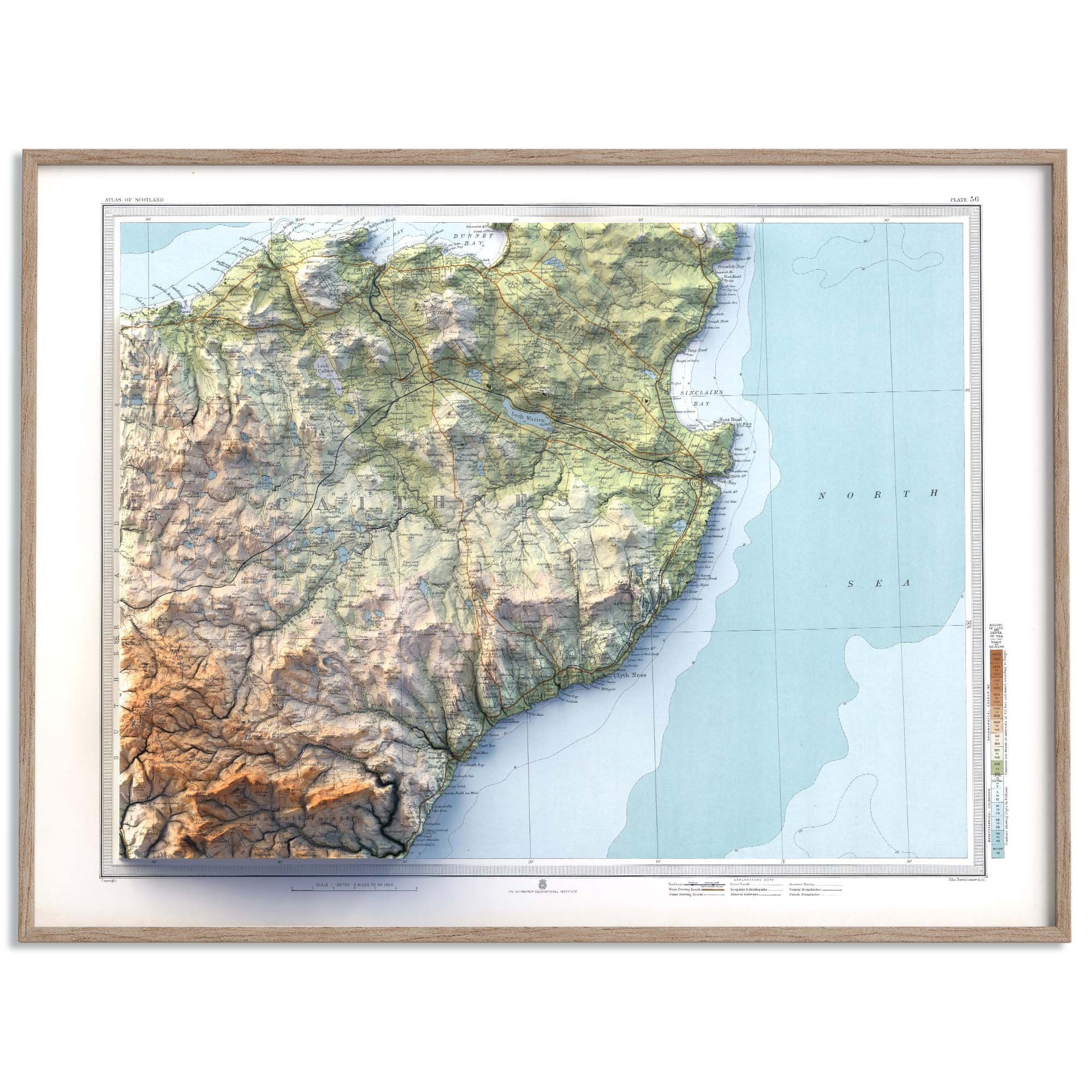 Thurso (UK), Topographic map - 1912, 2D fine art printed shaded relief ...