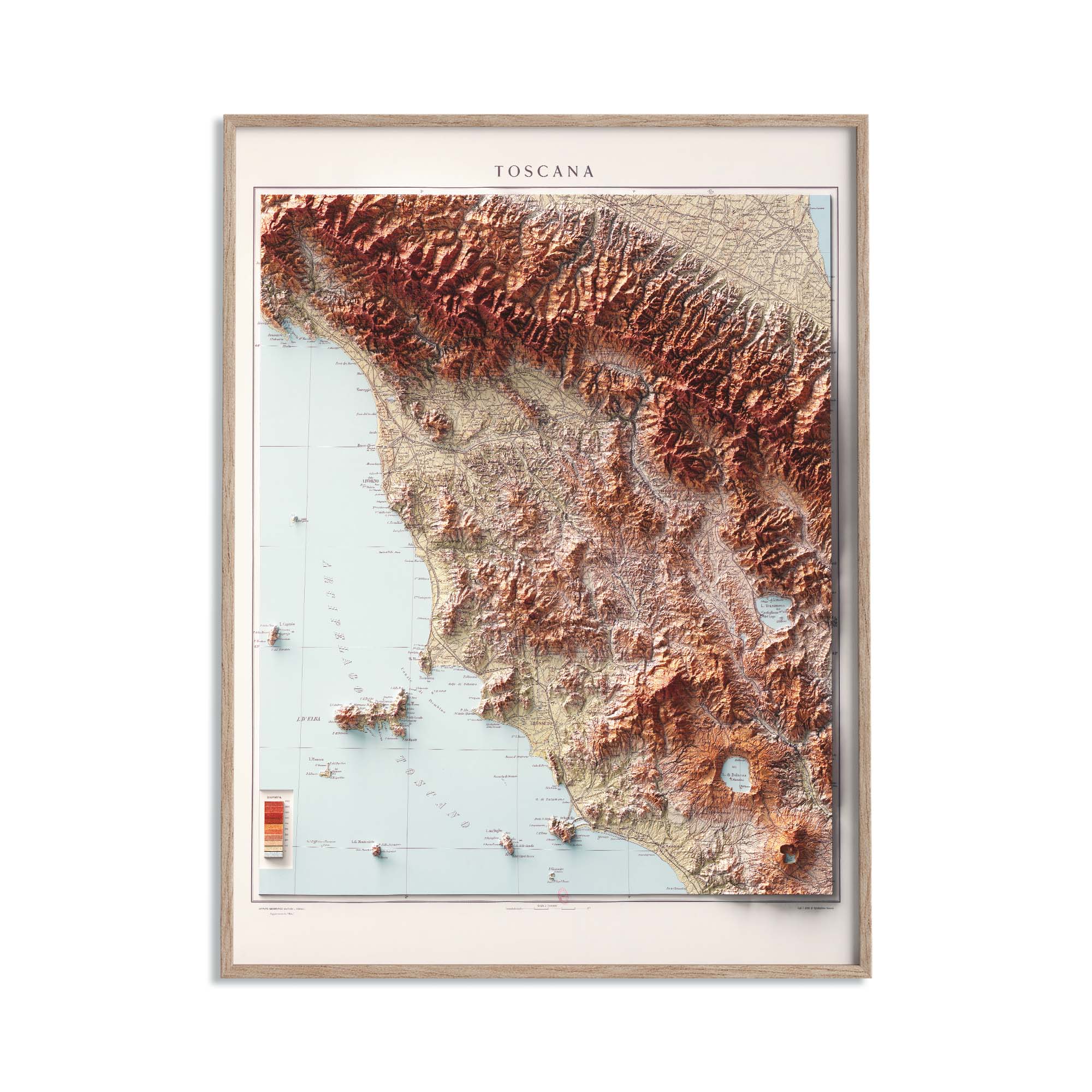 Tuscany (Italy), Topographic map - 1935, 2D fine art printed shaded ...