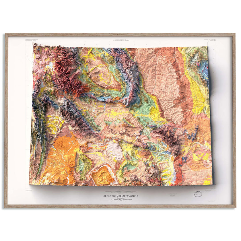 Wyoming (USA), Geological map - 1985, 2D fine art printed shaded relief ...