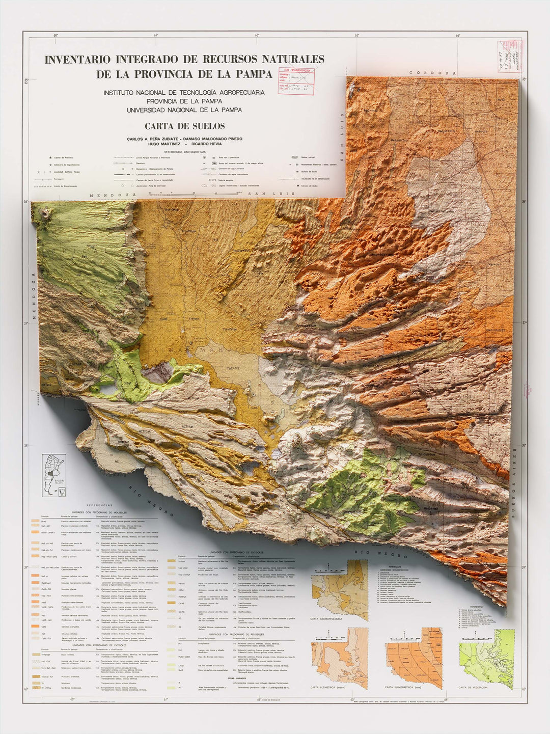 Pampas (Argentina), Soil map - 1976, 2D fine art printed shaded relief ...