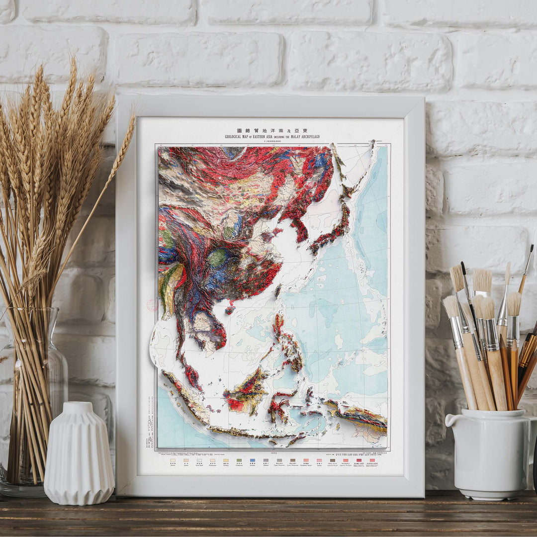 Eastern Asia, Geological map - 1932, 2D fine art printed shaded relief ...