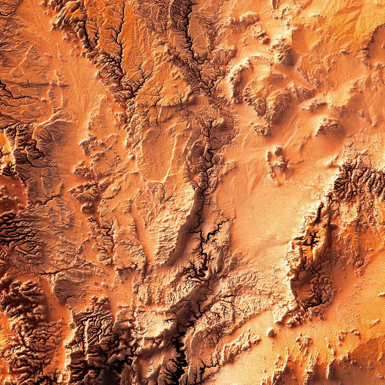 Namib Desert (Namibia), Elevation tint - Red, 2D fine art printed shaded relief map – VizCart