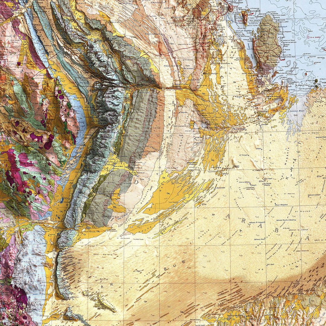 Arabian Peninsula, Geological map - 1963, 2D fine art printed shaded ...