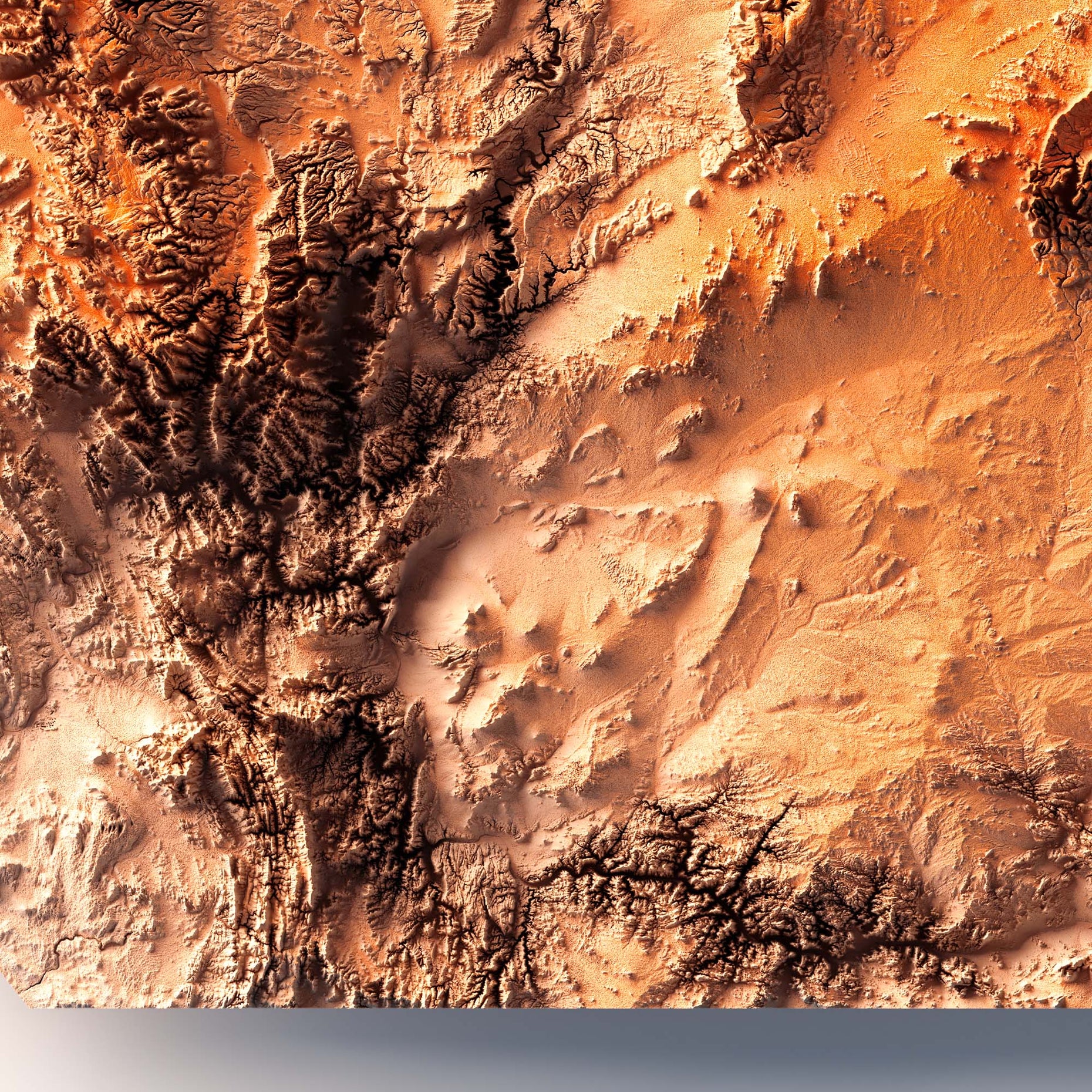 Namib Desert (Namibia), Elevation tint - Red, 2D fine art printed shaded relief map – VizCart