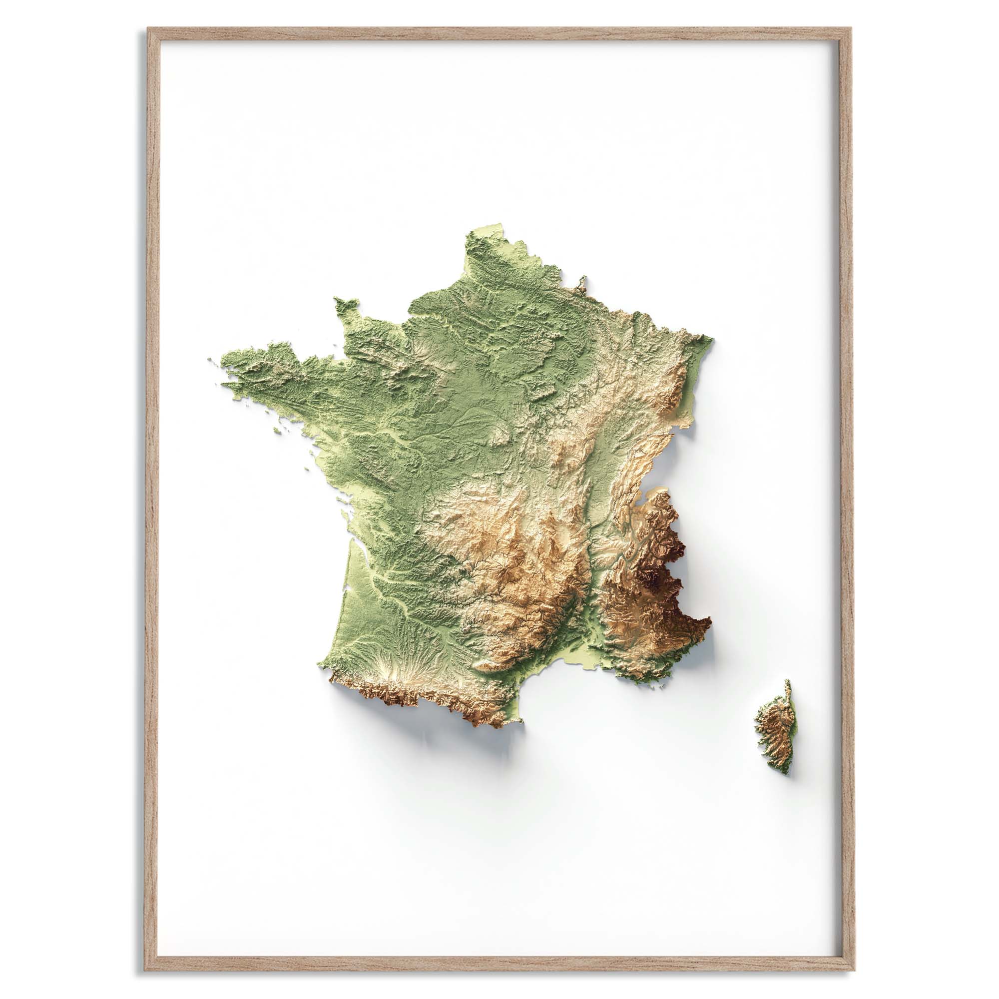 France, Elevation tint - Geo, 2D fine art printed shaded relief map ...