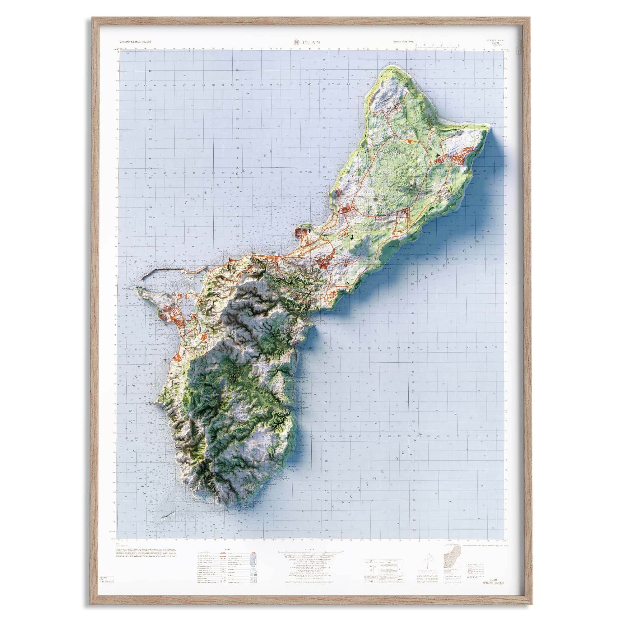 Guam (USA), Topographic map - 1965, 2D fine art printed shaded relief ...