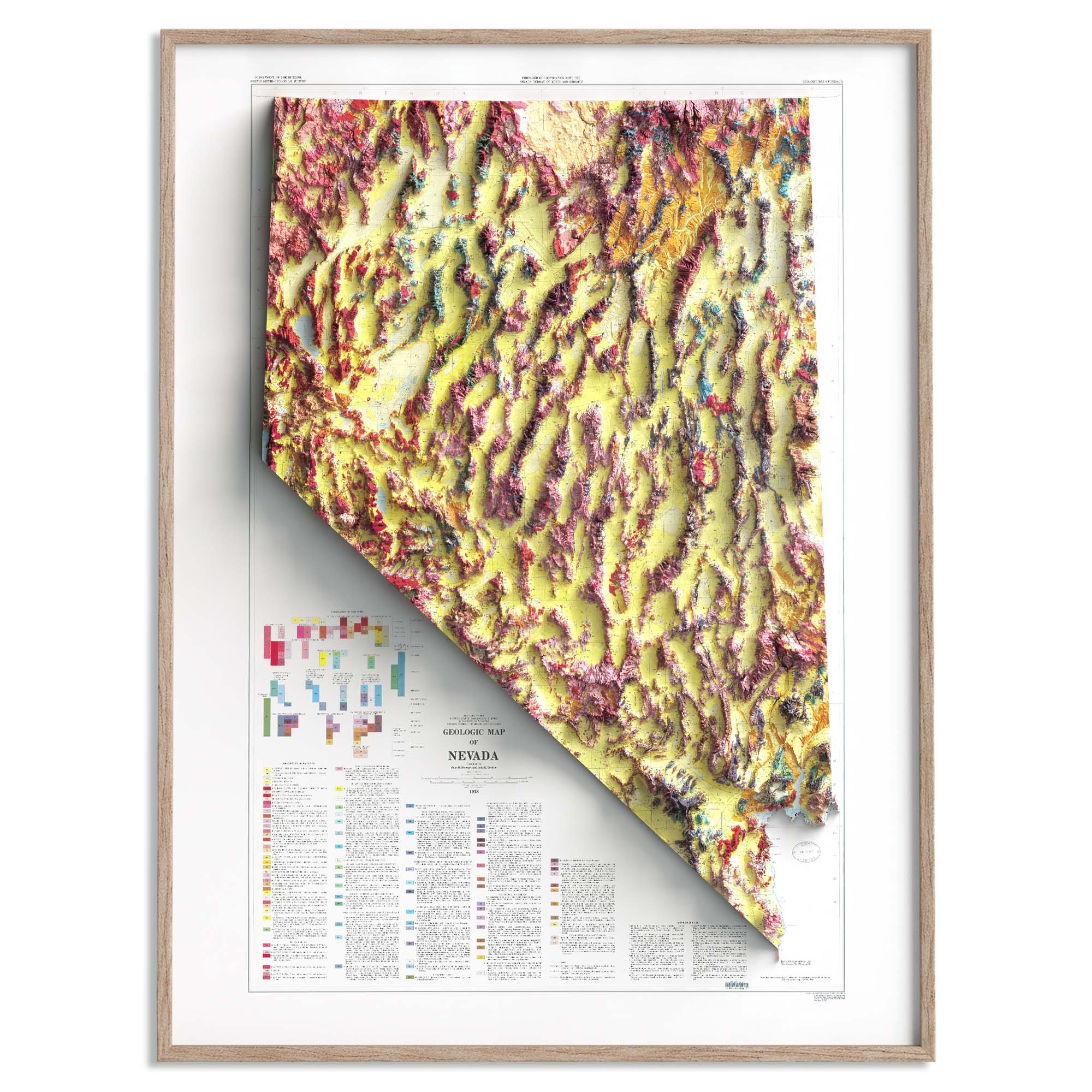 Nevada (USA), Geological map - 1978, 2D fine art printed shaded relief ...