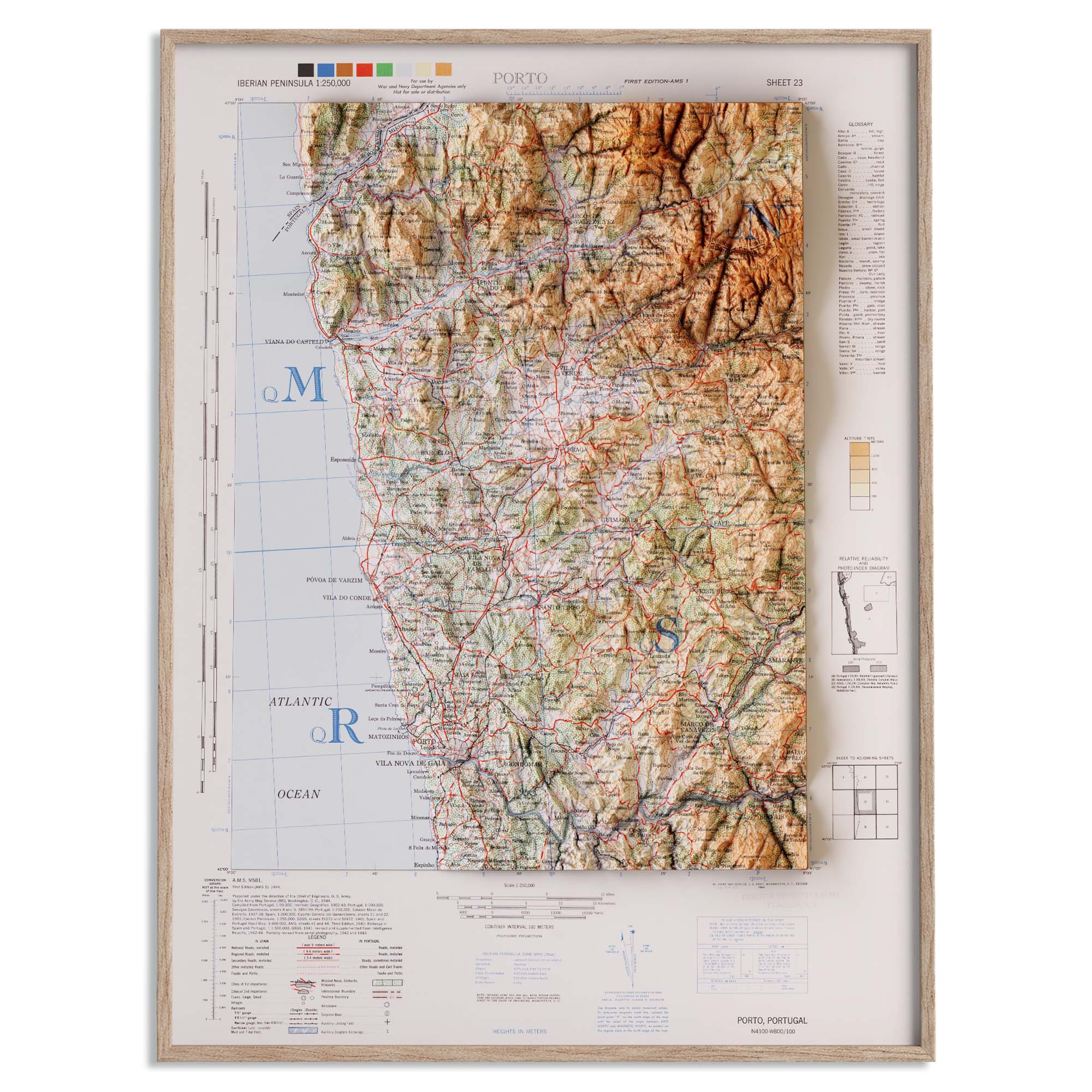 Porto (Portugal), Topographic map - 1944, 2D fine art printed shaded ...