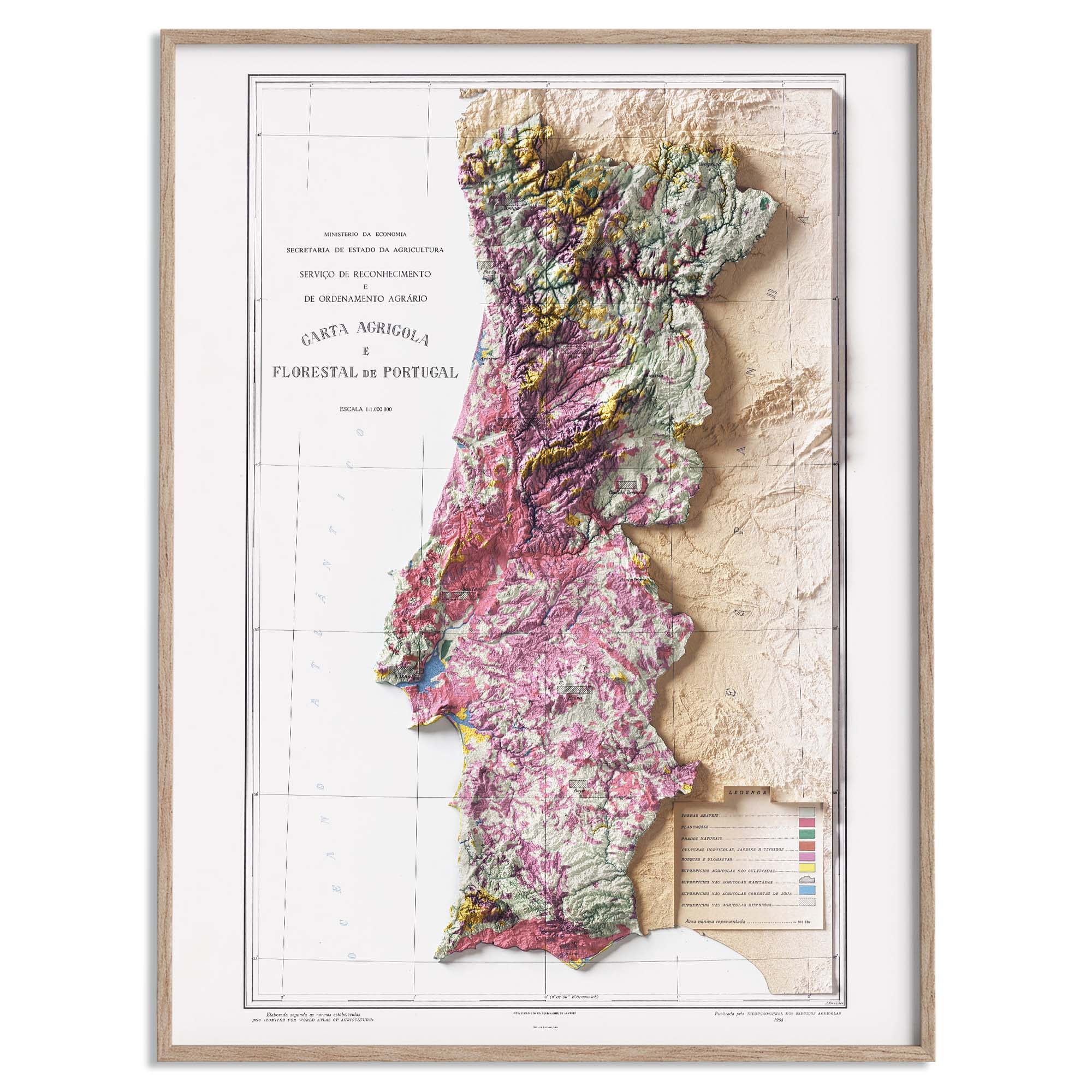 Portugal, Soil map - 1958, 2D fine art printed shaded relief map – VizCart