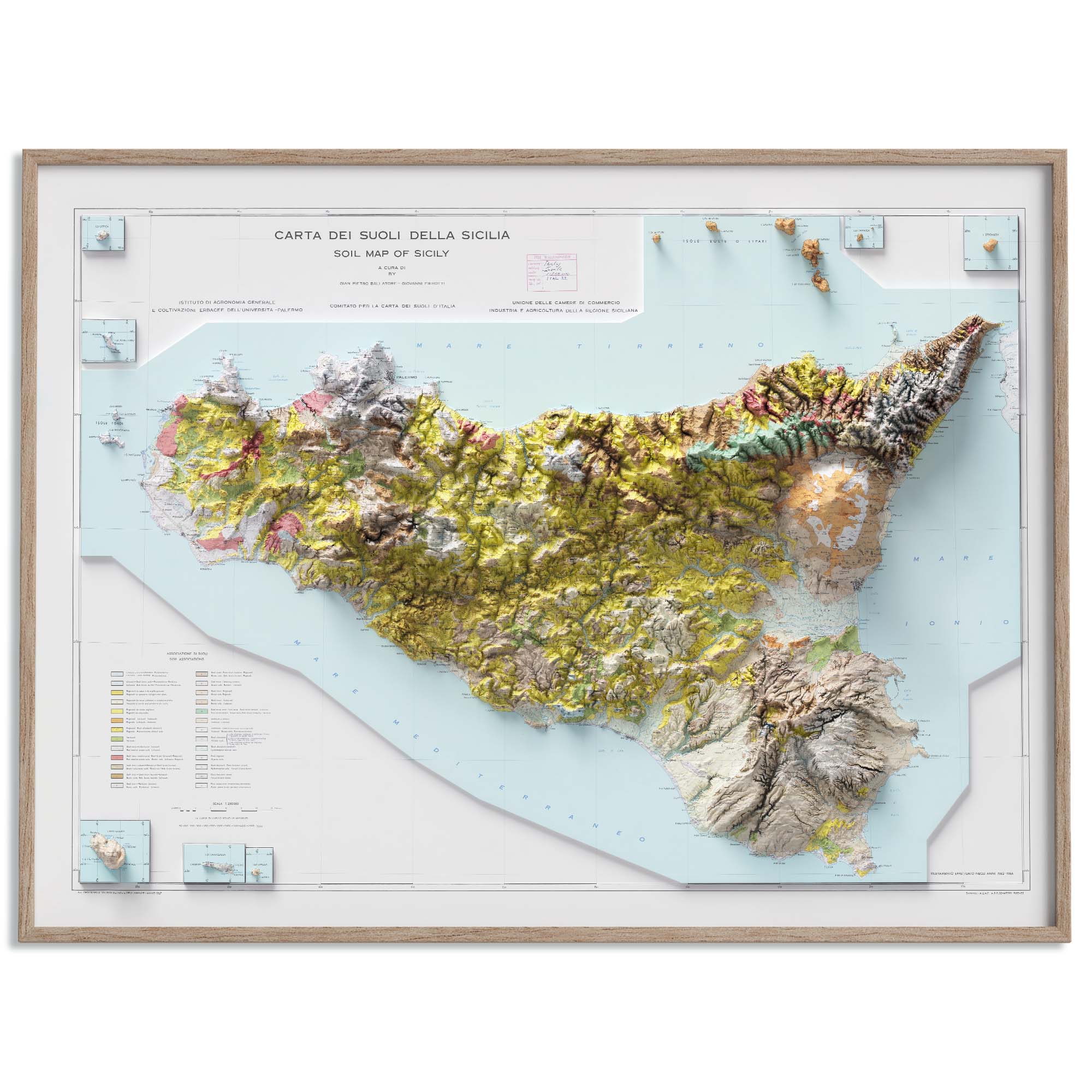 Sicily (Italy), Soil map - 1967, 2D fine art printed shaded relief map ...
