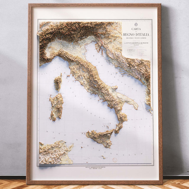 Italy, Topographic map - 1922, 2D fine art printed shaded relief map ...