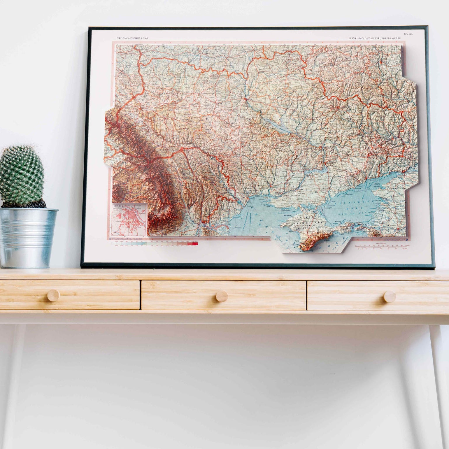 Ukraine, Topographic map - 1967, 2D fine art printed shaded relief map ...