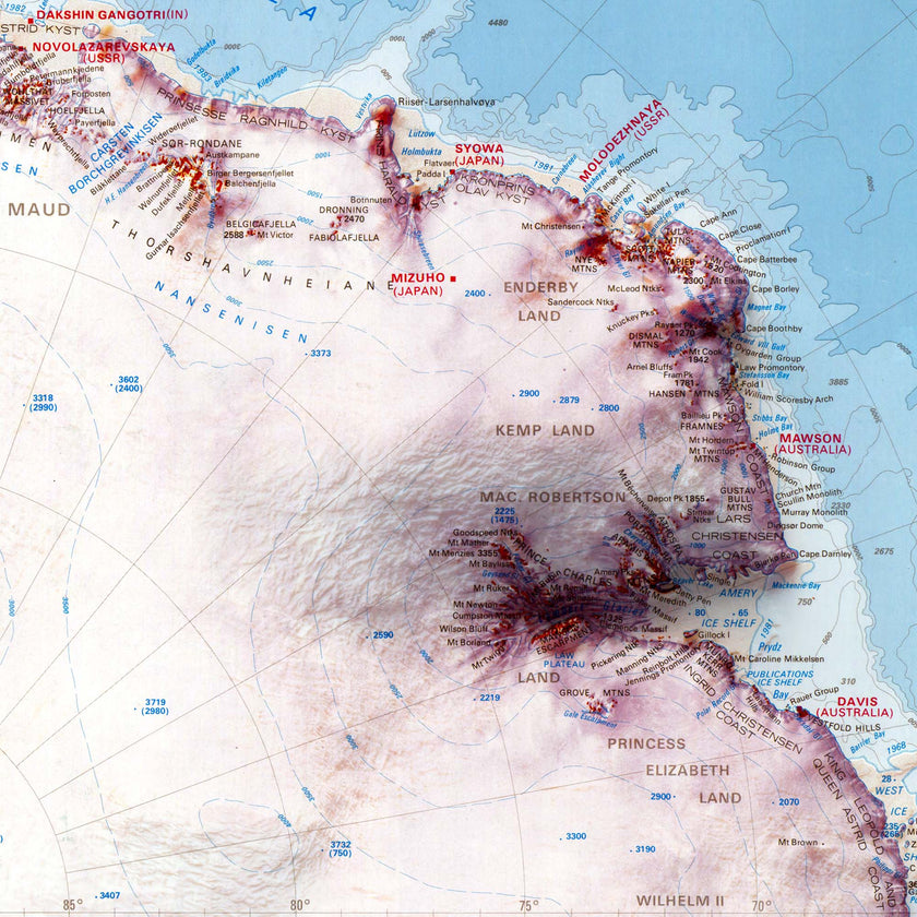 Antarctica, Topographic map - 1986, 2D fine art printed shaded relief ...