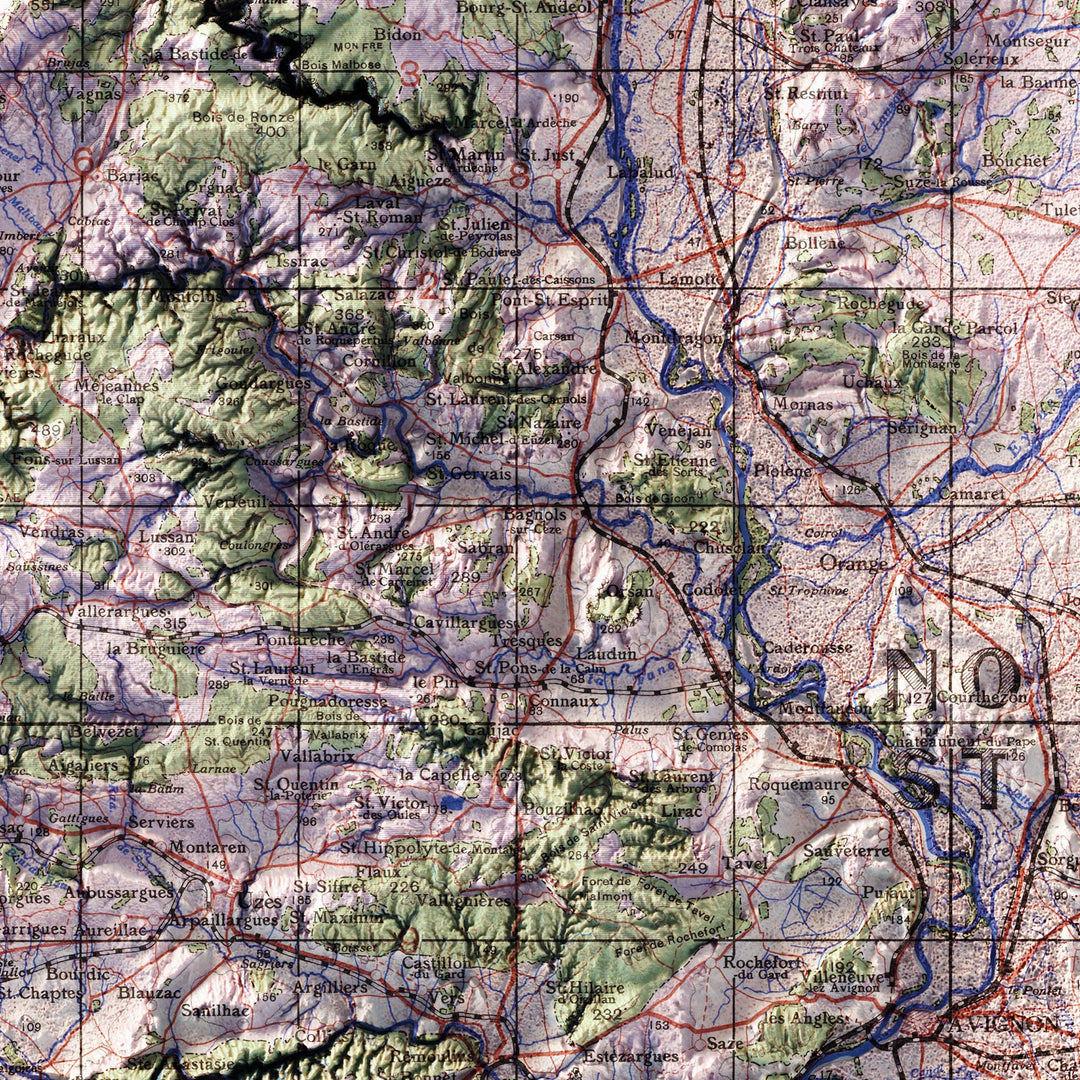 Avignon (France), Topographic map - 1943, 2D fine art printed shaded ...