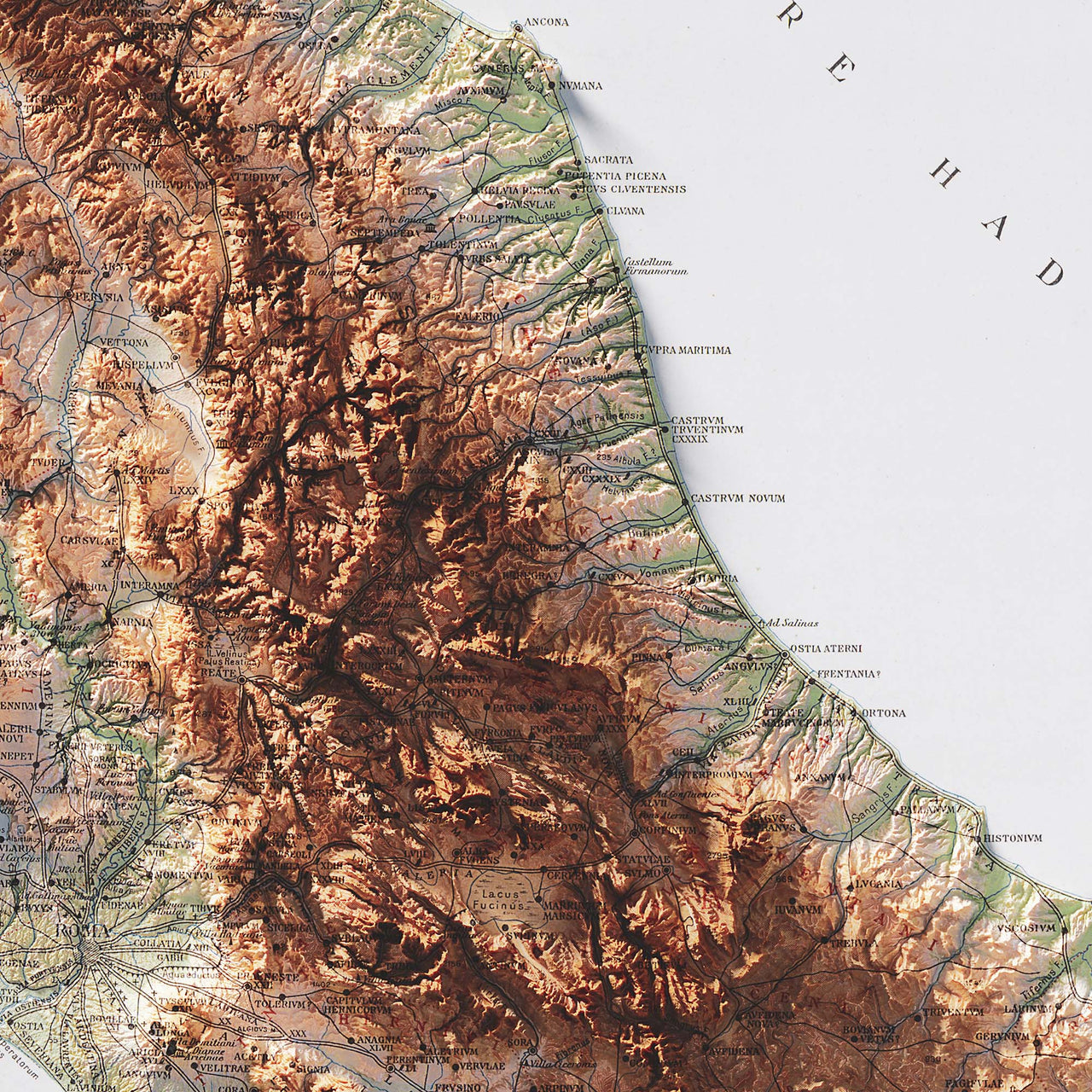 Rome (Italy), Topographic map - 1931, 2D fine art printed shaded relief ...