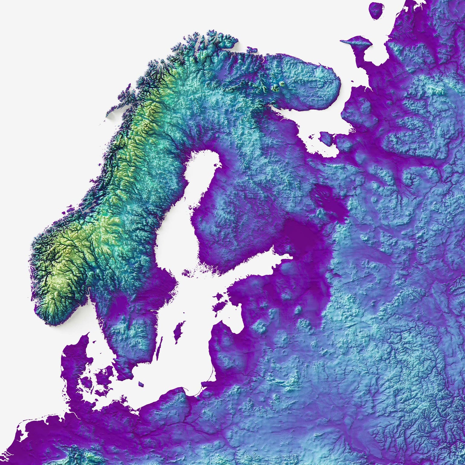 Europe, Elevation tint - Viridis, 2D fine art printed shaded relief map ...