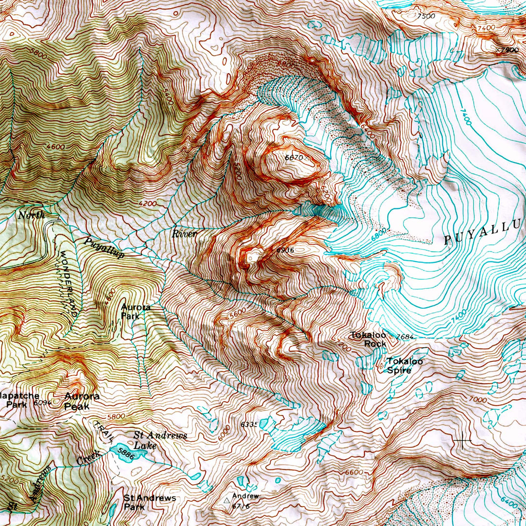 Mt Rainier West (USA), Topographic map - 1971, 2D fine art printed ...