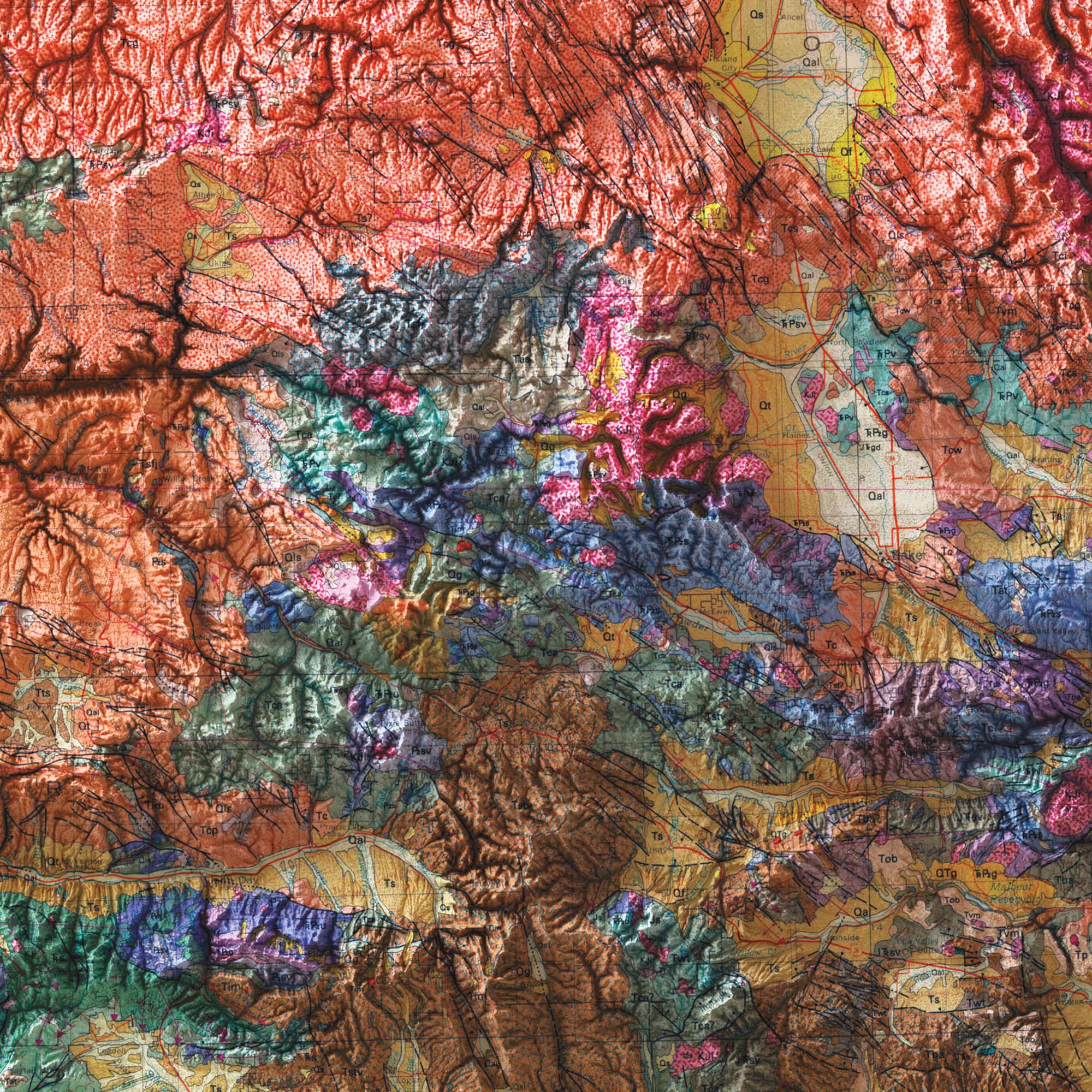 Oregon (USA), Geological map - 1991, 2D fine art printed shaded relief ...