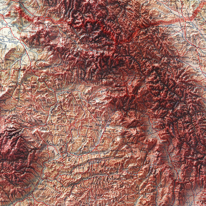 Romania, Topographic map - 1963, 2D fine art printed shaded relief map ...