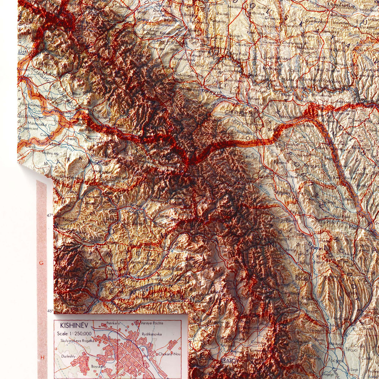Ukraine, Topographic map - 1967, 2D fine art printed shaded relief map ...