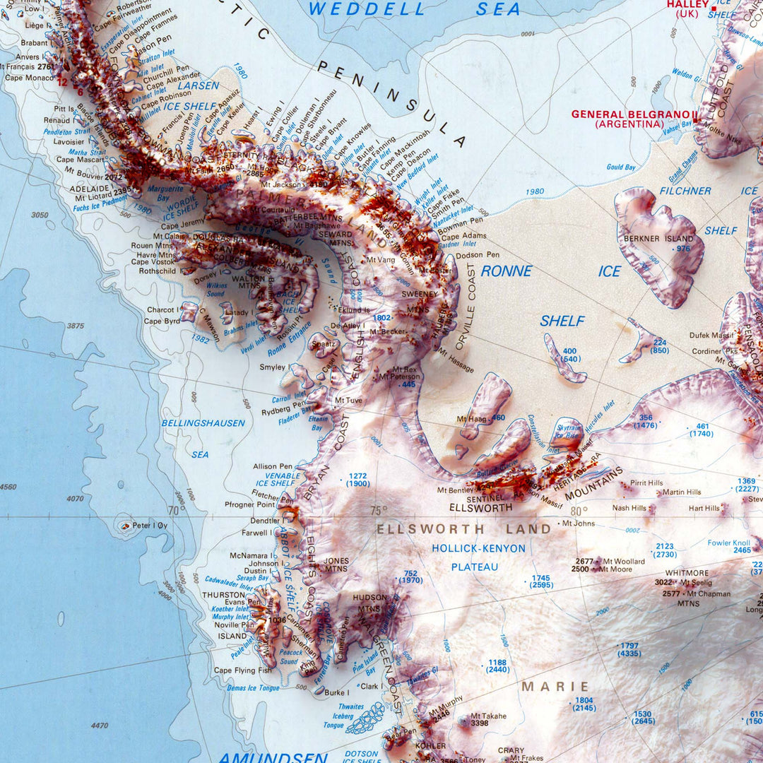 Antarctica, Topographic map - 1986, 2D fine art printed shaded relief ...