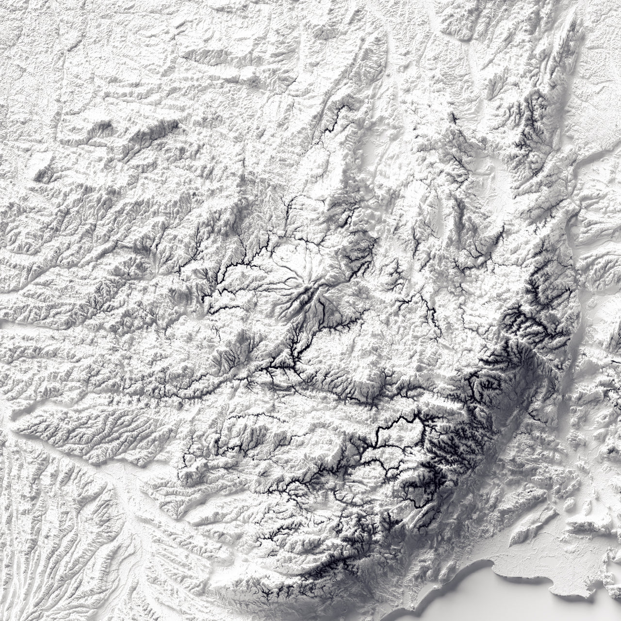 France, Elevation tint - White, 2D fine art printed shaded relief map ...