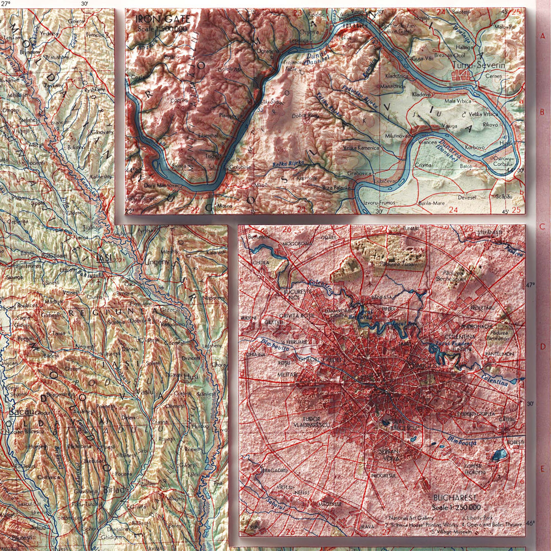 Romania, Topographic map - 1963, 2D fine art printed shaded relief map ...