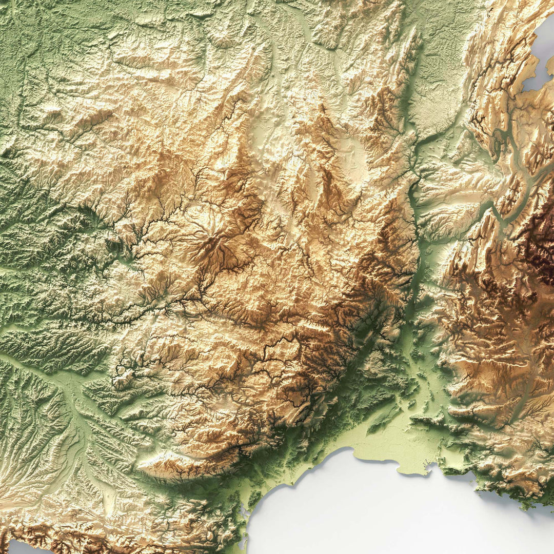 France, Elevation tint - Geo, 2D fine art printed shaded relief map ...