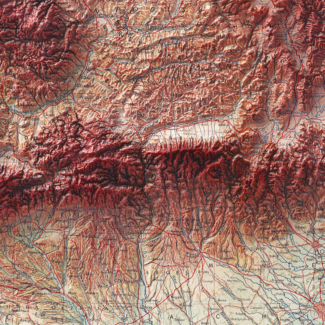 Romania, Topographic map - 1963, 2D fine art printed shaded relief map ...